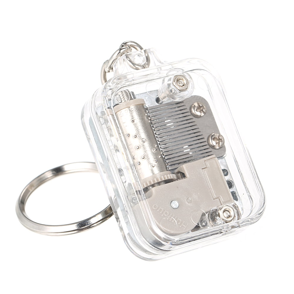 Transparent Clear Hand-operated Movement Music Box Keychain Key Ring ...