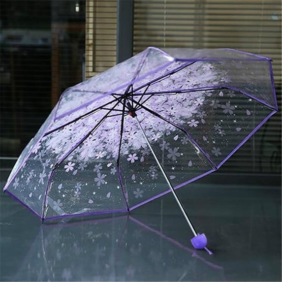 Transparent Clear Sakura 3 Fold Umbrella UV Protection Windproof Travel ...