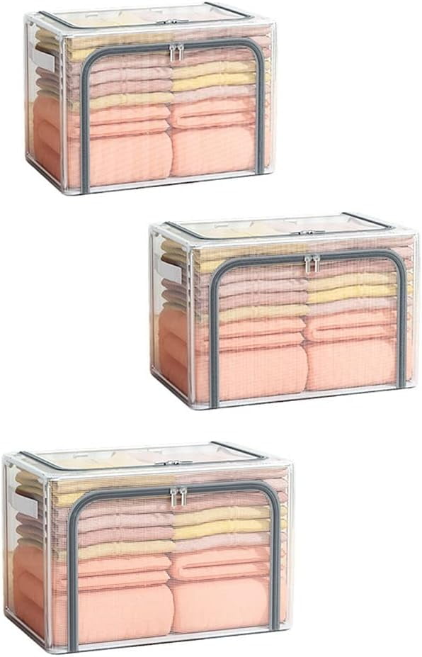 Transparent Clothes Storage Bins, Foldable Metal Frame Storage Box,with ...