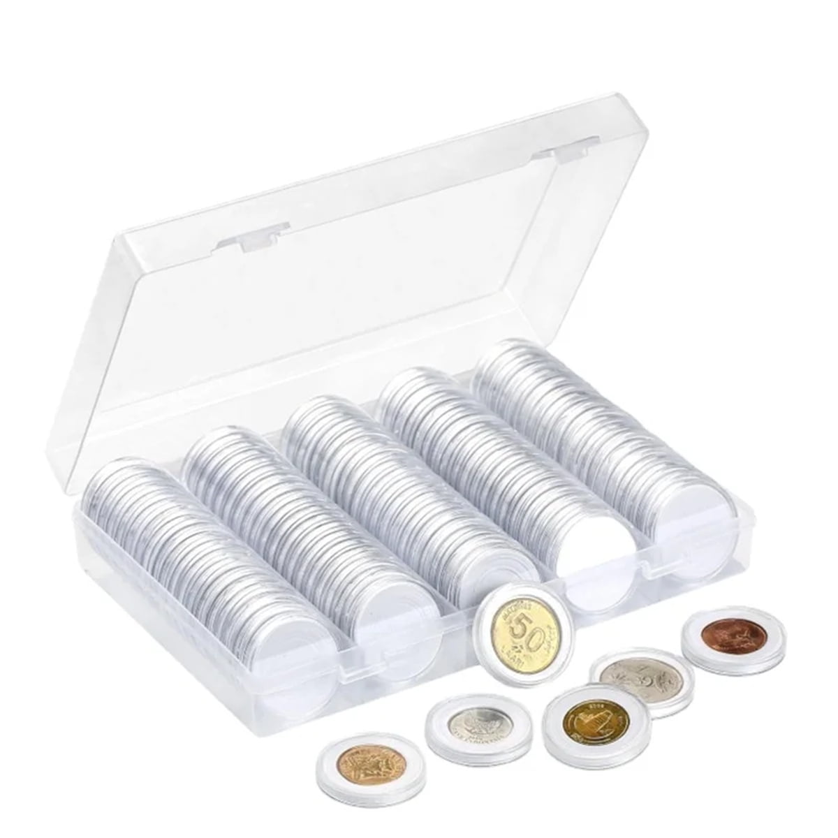 Transparent Coin Cases Holder, 30mm 100Pcs Coin Collecting Box, Coins ...