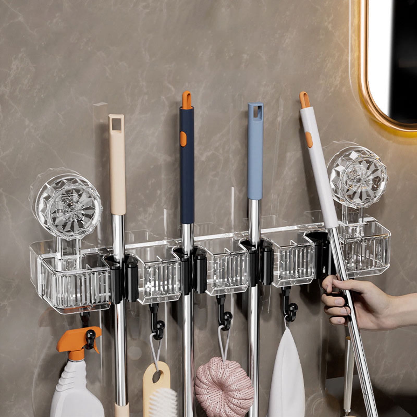 Transparent Crystal Suction Cup Wall-Mounted Mop Clip Hooks - Household ...