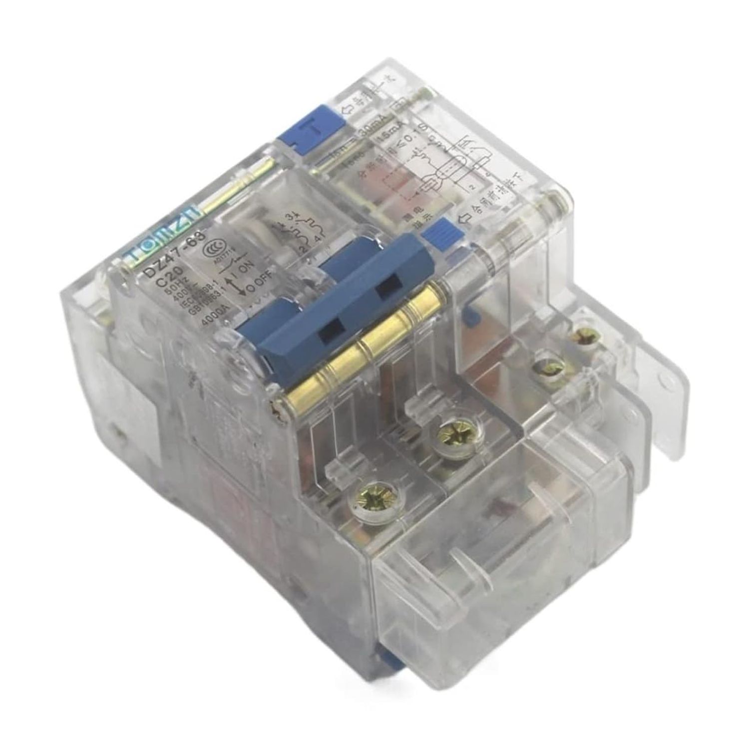Transparent DZ47LE 2P 16A 230V~ 50HZ/60HZ Residual Current Circuit Breaker with Over Current and ...