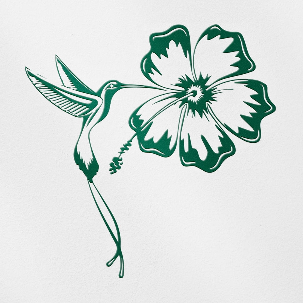 Transparent Decal Stickers Of Hummingbird And Hibiscus Tattoo (Green ...