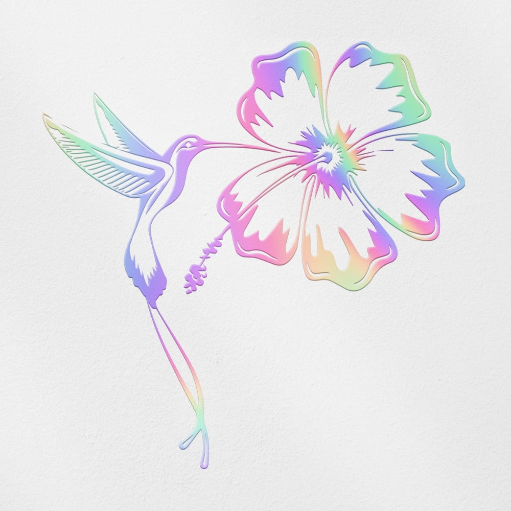 Transparent Decal Stickers Of Hummingbird And Hibiscus Tattoo (Hologram ...