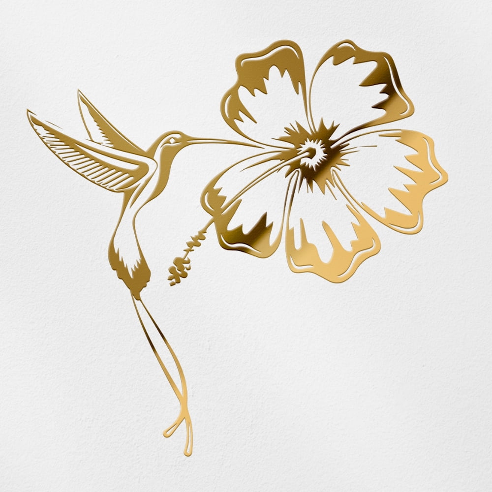 Transparent Decal Stickers Of Hummingbird And Hibiscus Tattoo (Metallic ...