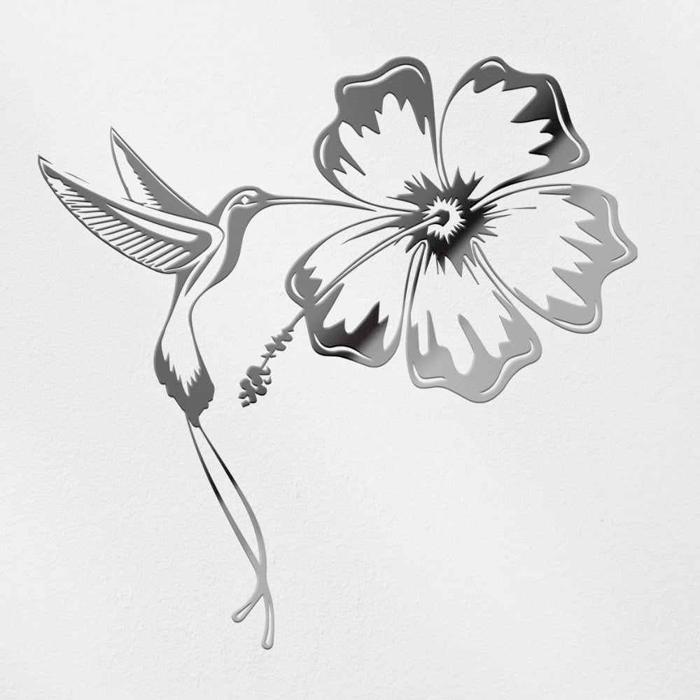 Transparent Decal Stickers Of Hummingbird And Hibiscus Tattoo (Metallic ...
