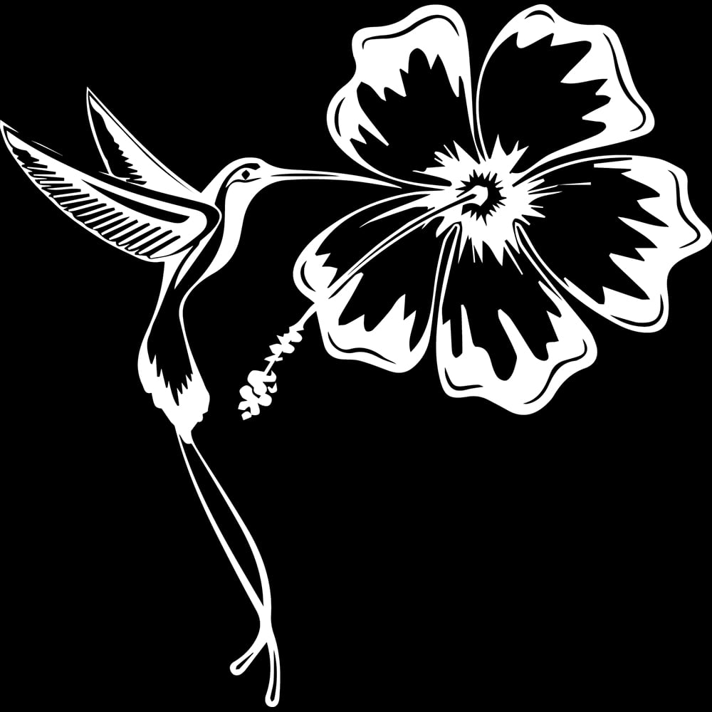 Transparent Decal Stickers Of Hummingbird And Hibiscus Tattoo (White ...