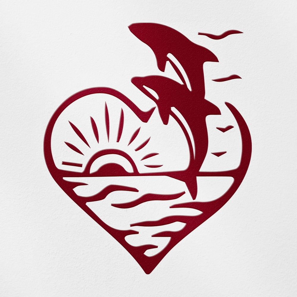 Transparent Decal Stickers Of Dolphin Heart Scene (Burgundy) Premium ...
