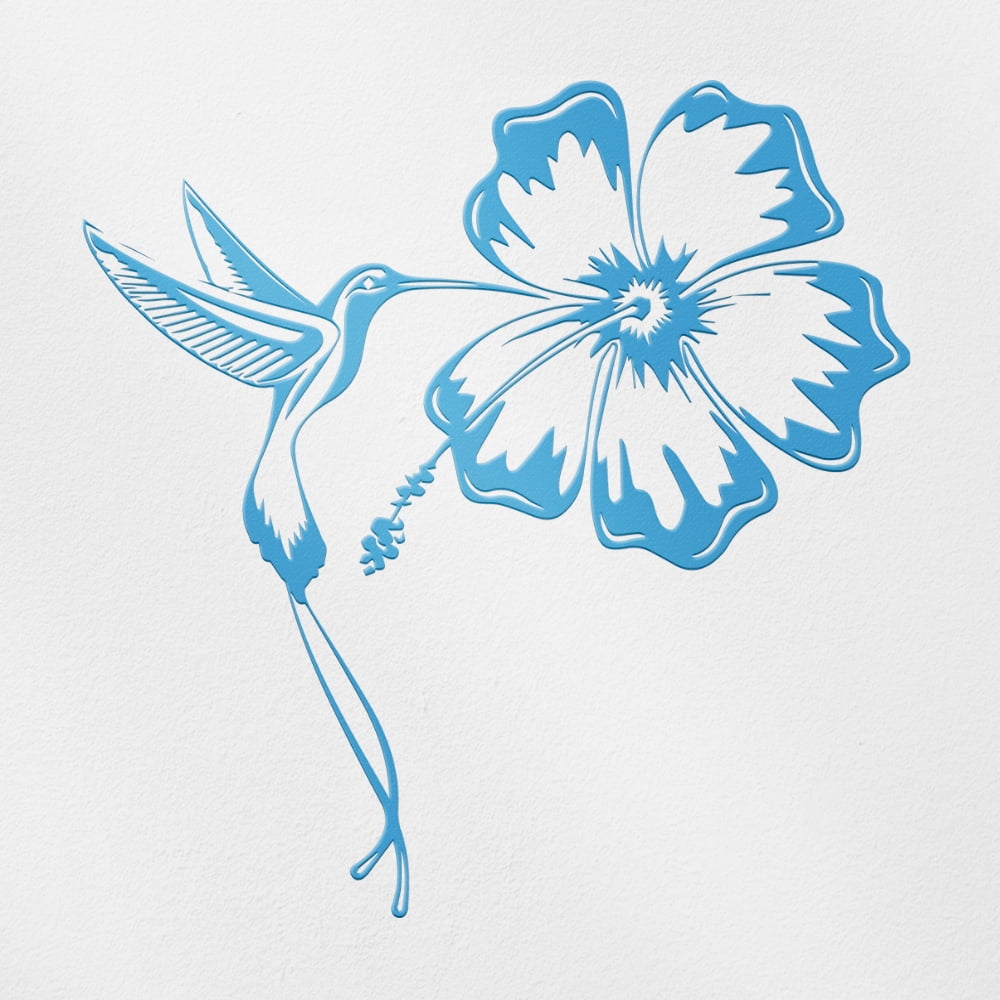 Transparent Decal Stickers Of Hummingbird And Hibiscus Tattoo (Azure ...