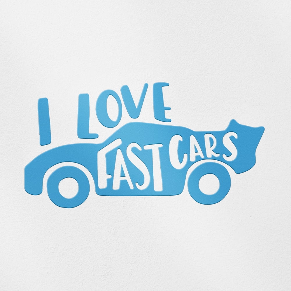 Transparent Decal Stickers Of I Love Fast Cars (Azure Blue) Premium ...