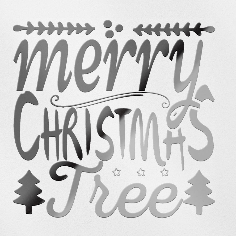 Transparent Decal Stickers Of Merry Christmas Tree (Metallic Silver ...