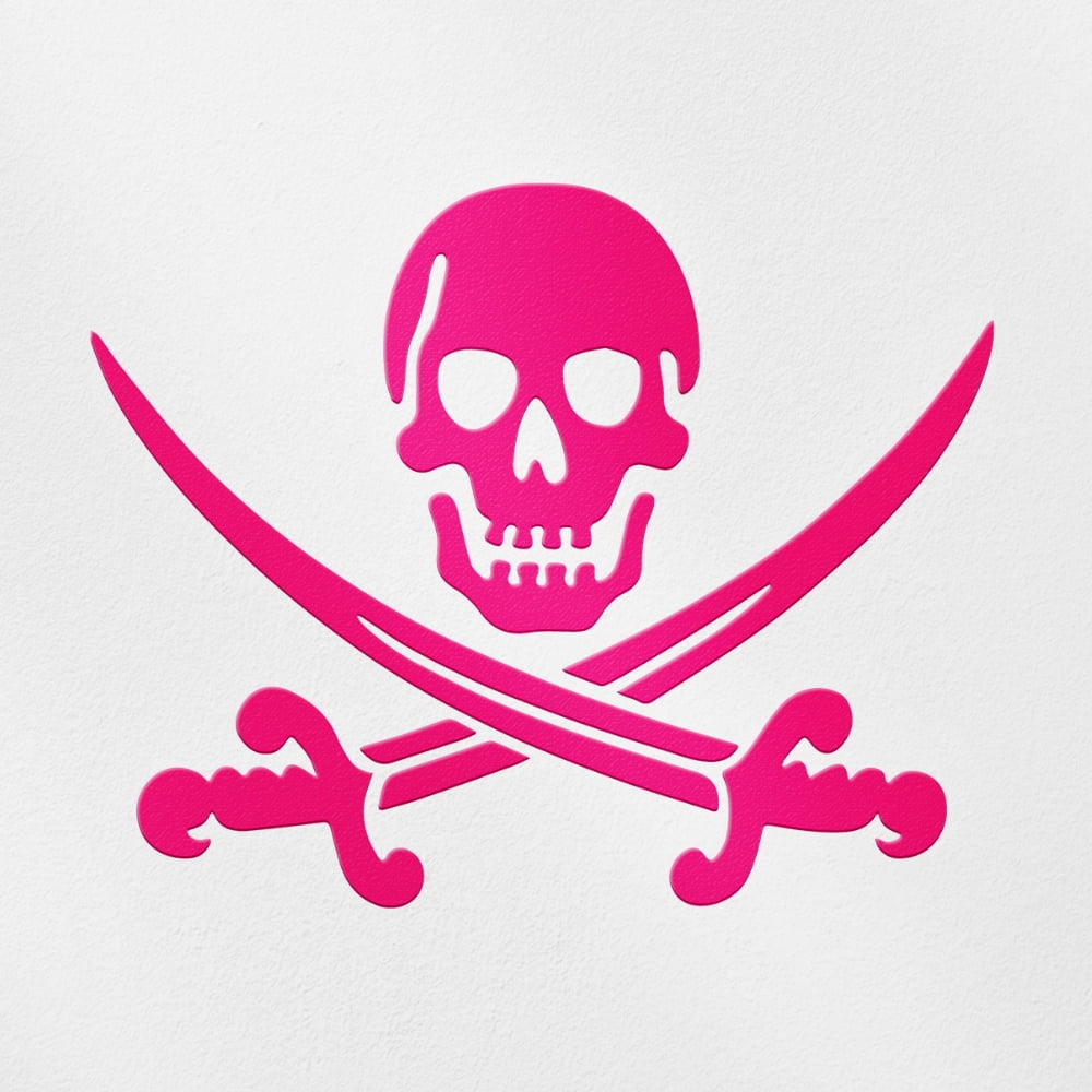 Transparent Decal Stickers Of Pirate Skull Swords Crossed Comic (Pink ...