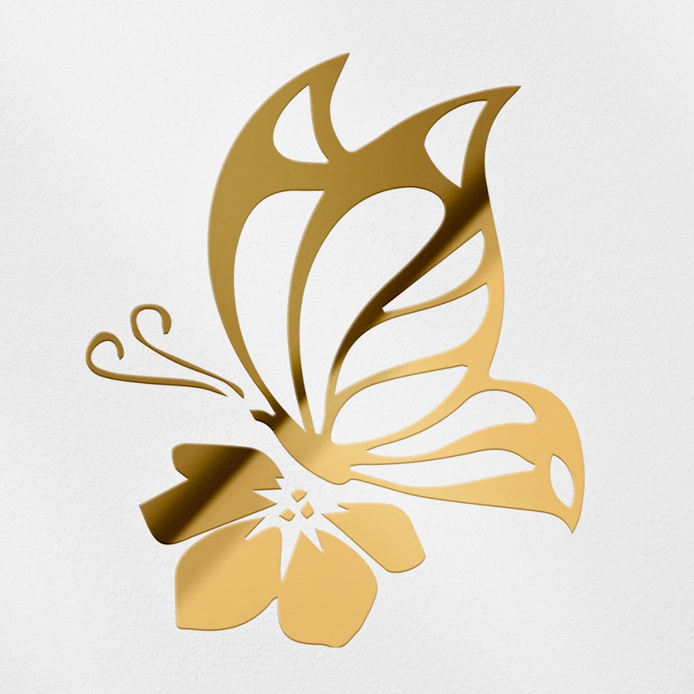 Transparent Decal Stickers Of Symbol Butterfly Flower (Metallic Gold ...