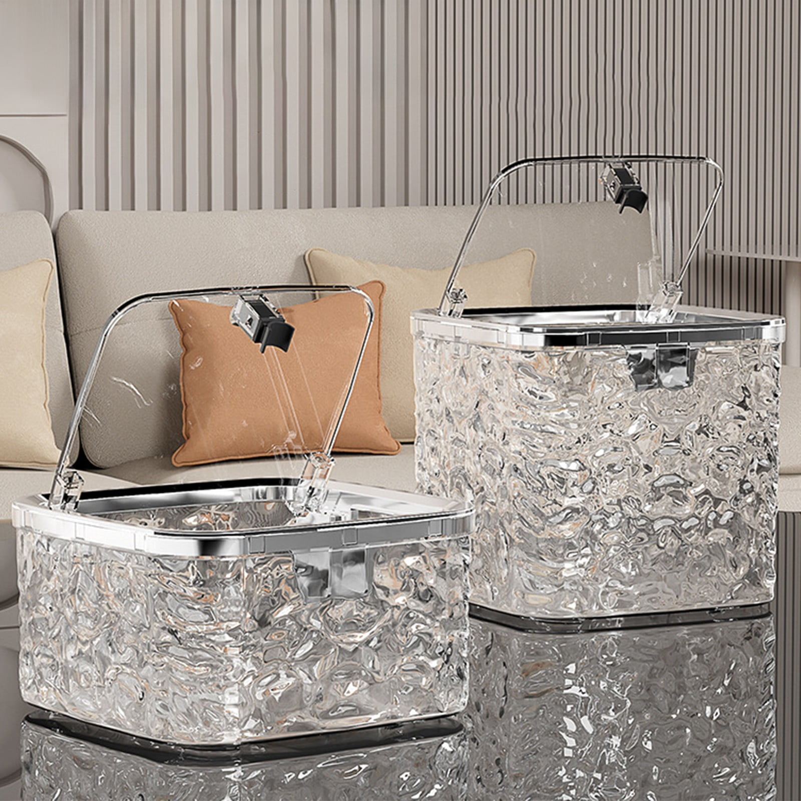 Transparent Desk Organizer,Large Capacity Storage Bin,Pops-Up Lid,Multi ...