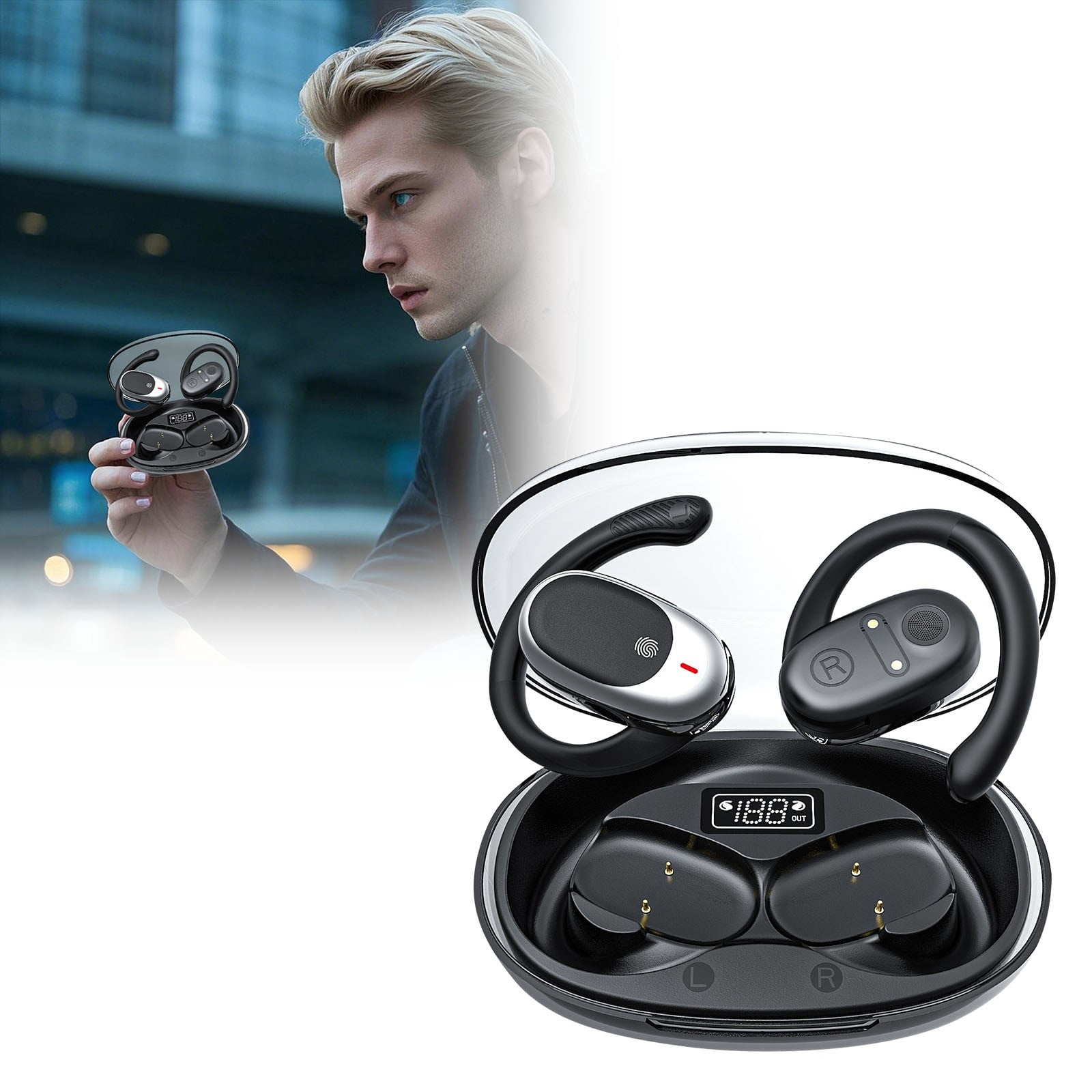 Transparent Digital Display Headset Binaural Non In Ear Air Conduction ...