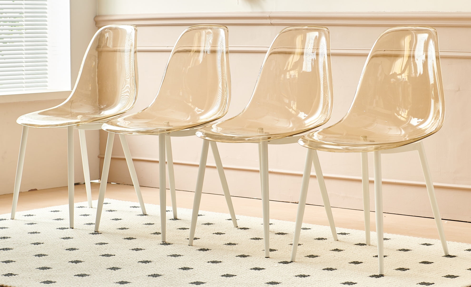 Transparent Dining Chair Set of 4, Acrylic Accent Side Chair with Metal ...