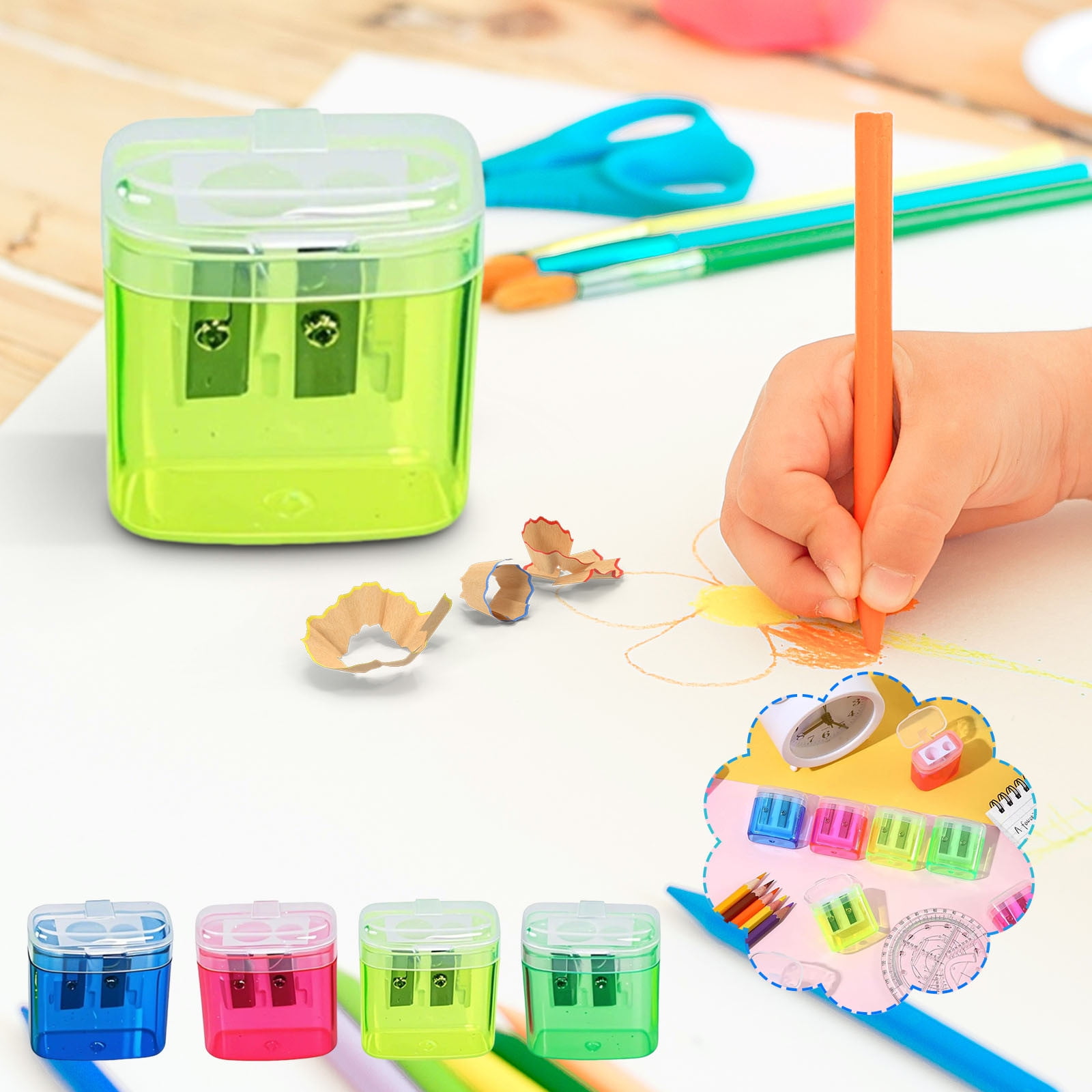 Transparent Double-Hole Pencil Sharpener | Candy Color Compact Plastic ...
