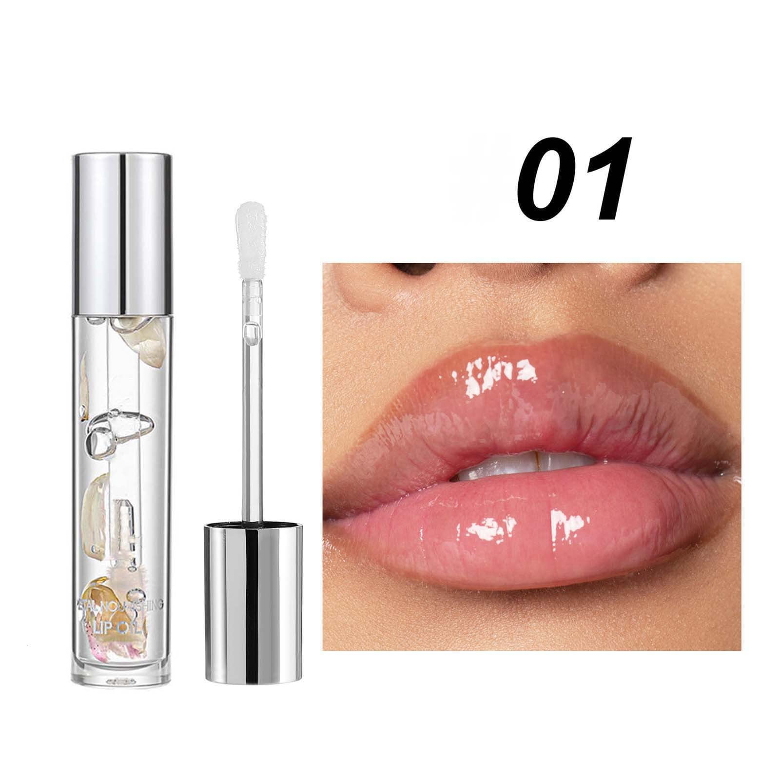 Transparent Dried Flower Lip Oil, Moisturizing Non-Sticky Lip Treatment ...