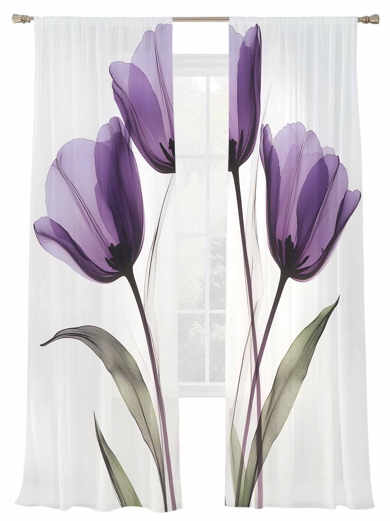 Transparent Effect Floral Sheer Curtains 108 Inch Long 2 Panels ...