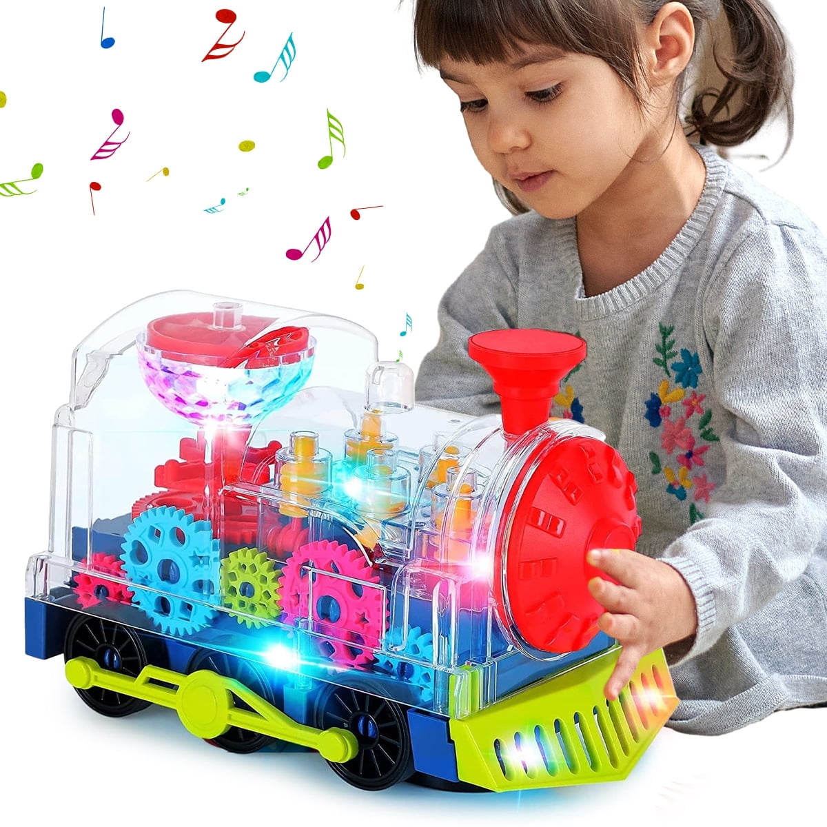 Transparent Electric Gear Train Toy, Music Light Rotating Toy Train ...