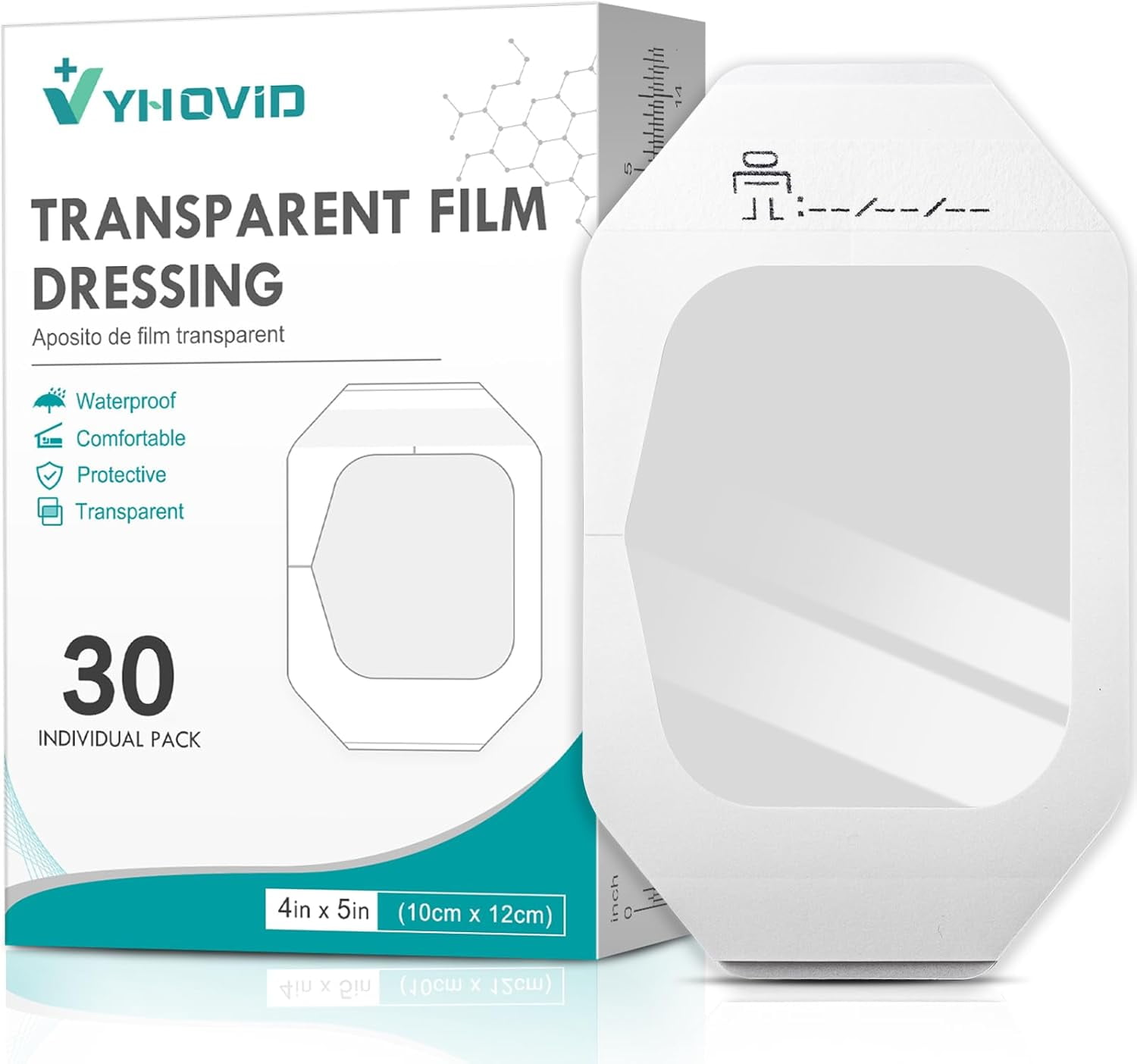 Transparent Film Dressing 4" x 4.75" Box of 30 - Waterproof Bandages ...