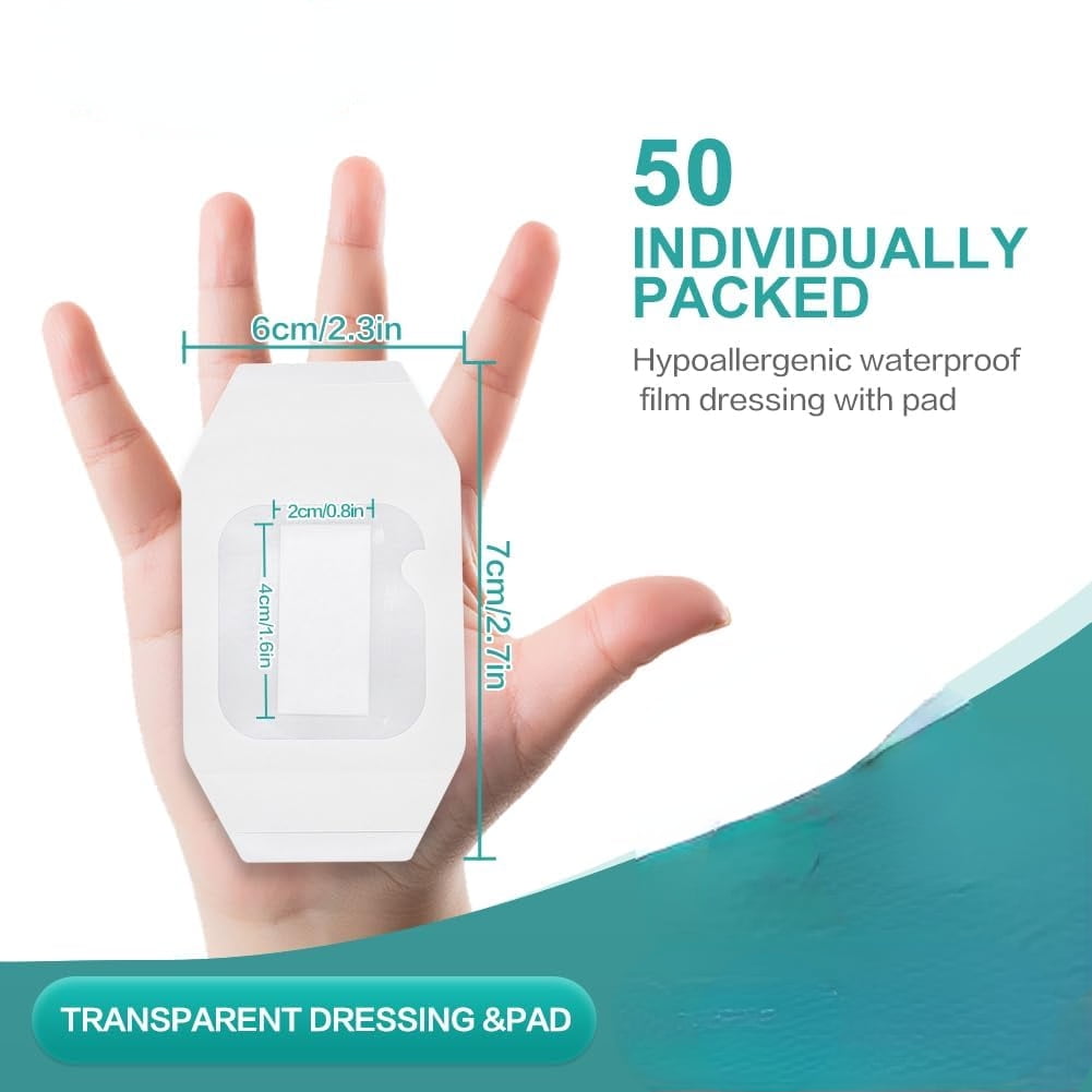 Transparent Film Dressing with Pad 50 Pack, 2.3"x2.7" Waterproof ...