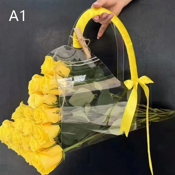 Transparent Flower Box with Handle Portable Flower Packing Bags Gift ...