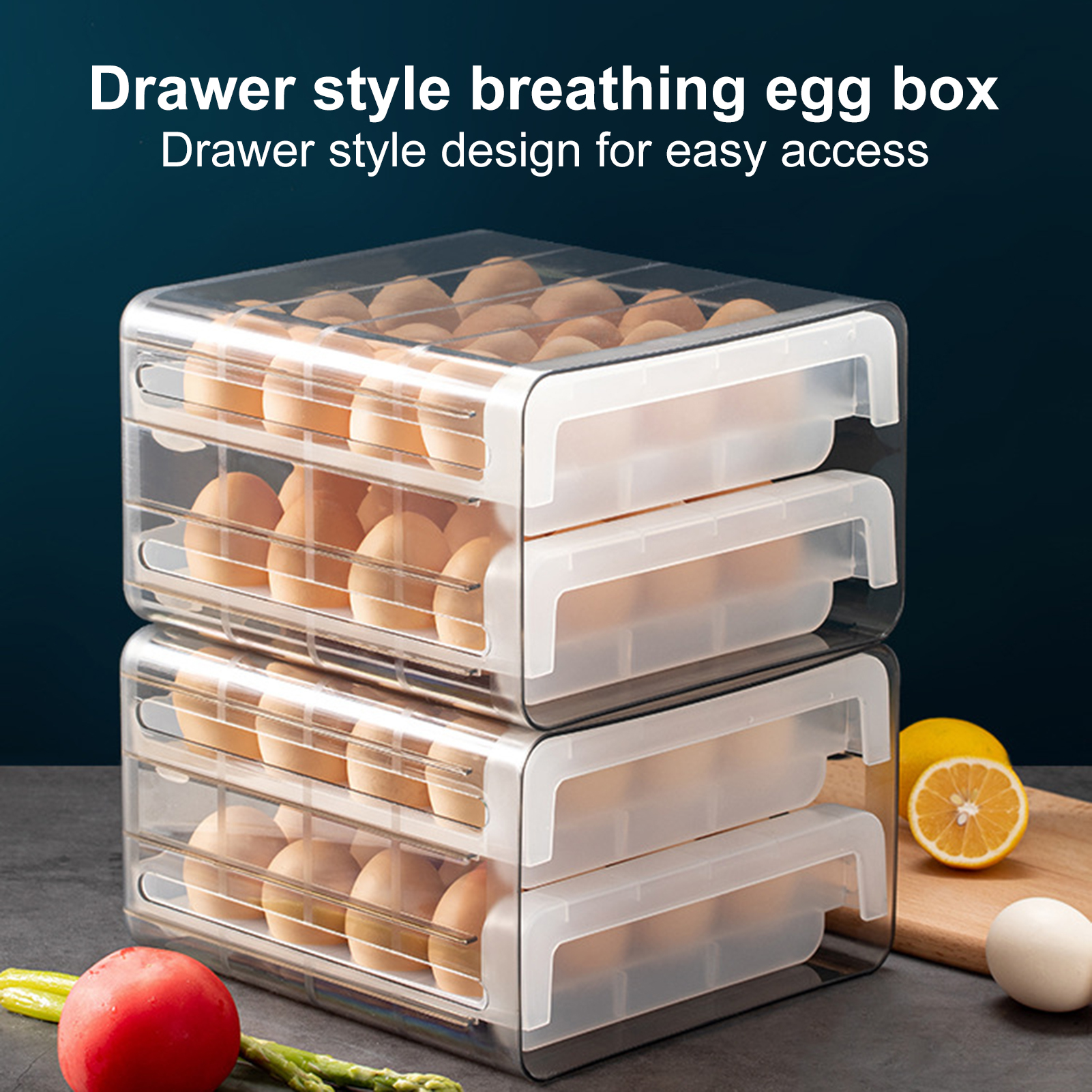 Transparent Fridge Egg Storage Box with Lid Accommodates 32 Eggs ...