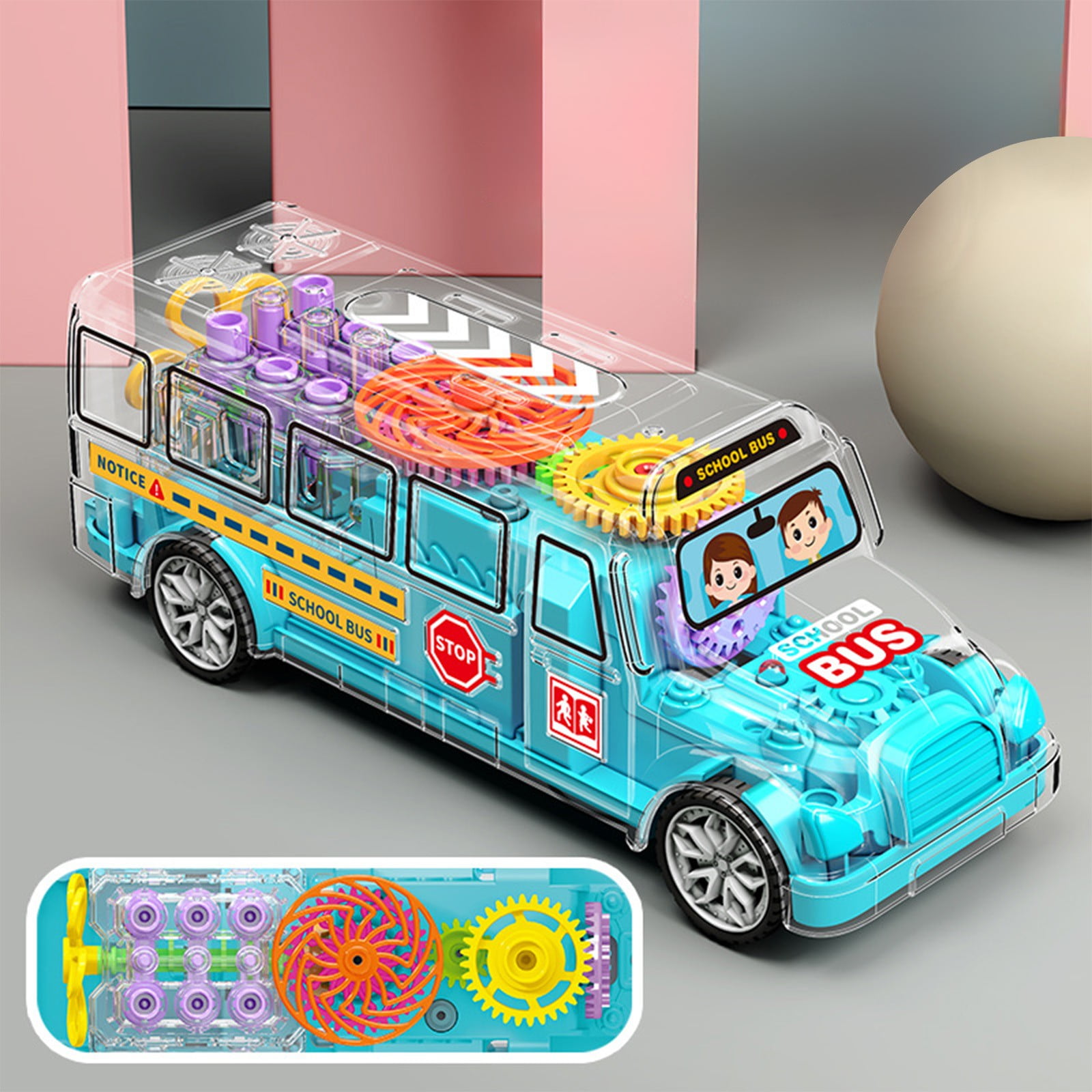 Transparent Gear Bus Toy Car | Rotating Multi-Directional Movement ...