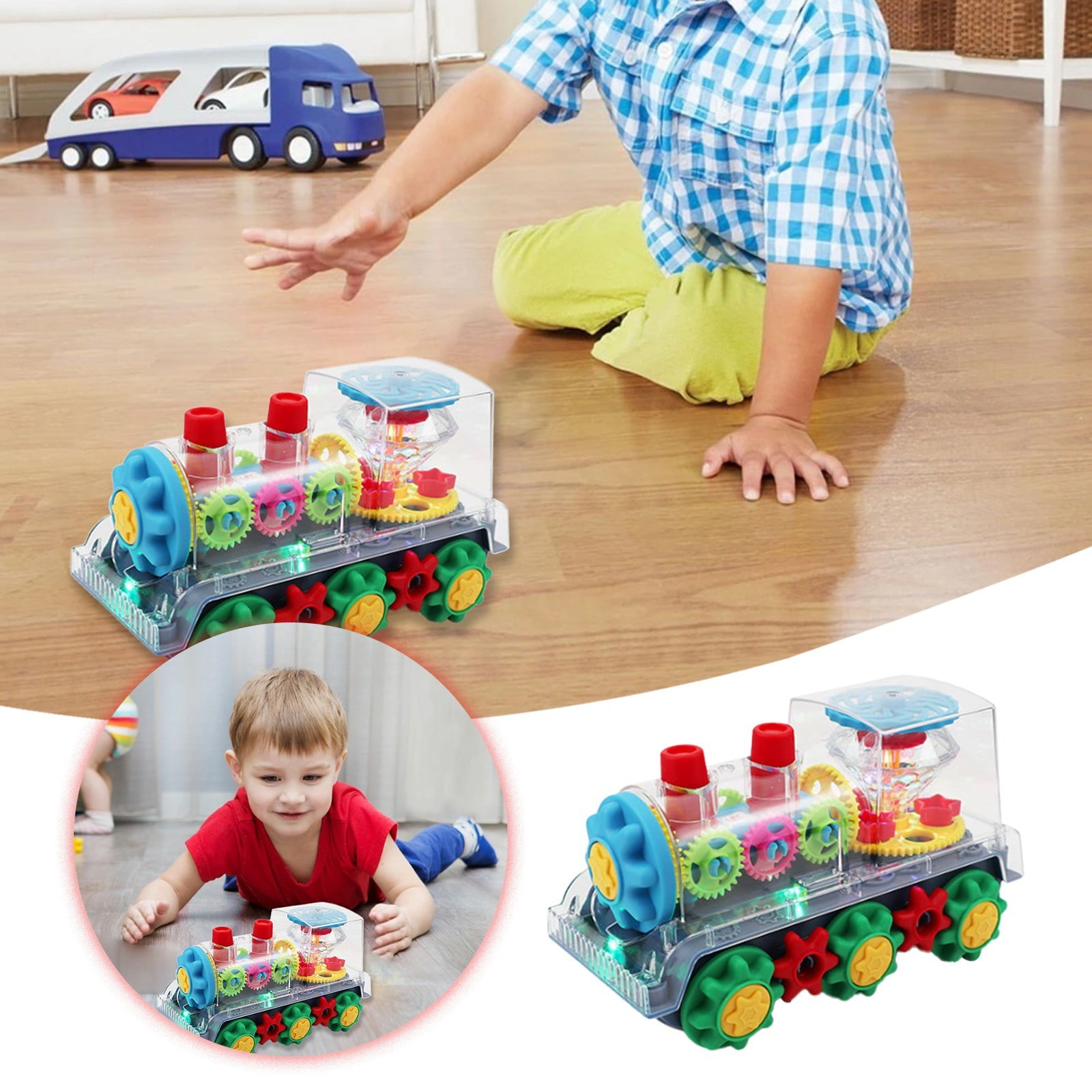 Transparent Gear Train Toy With Colorful Lights And Music 360° Rotating ...