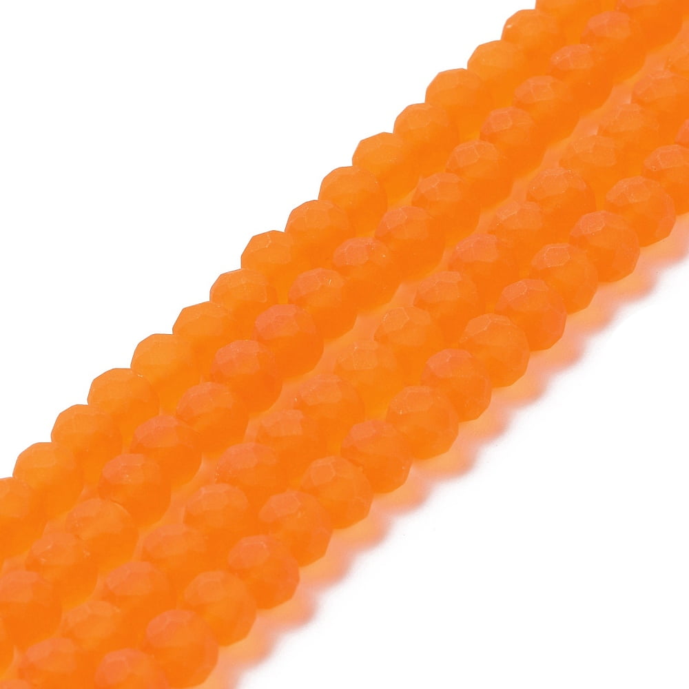Transparent Glass Beads Strands Faceted Frosted Rondelle Dark Orange ...