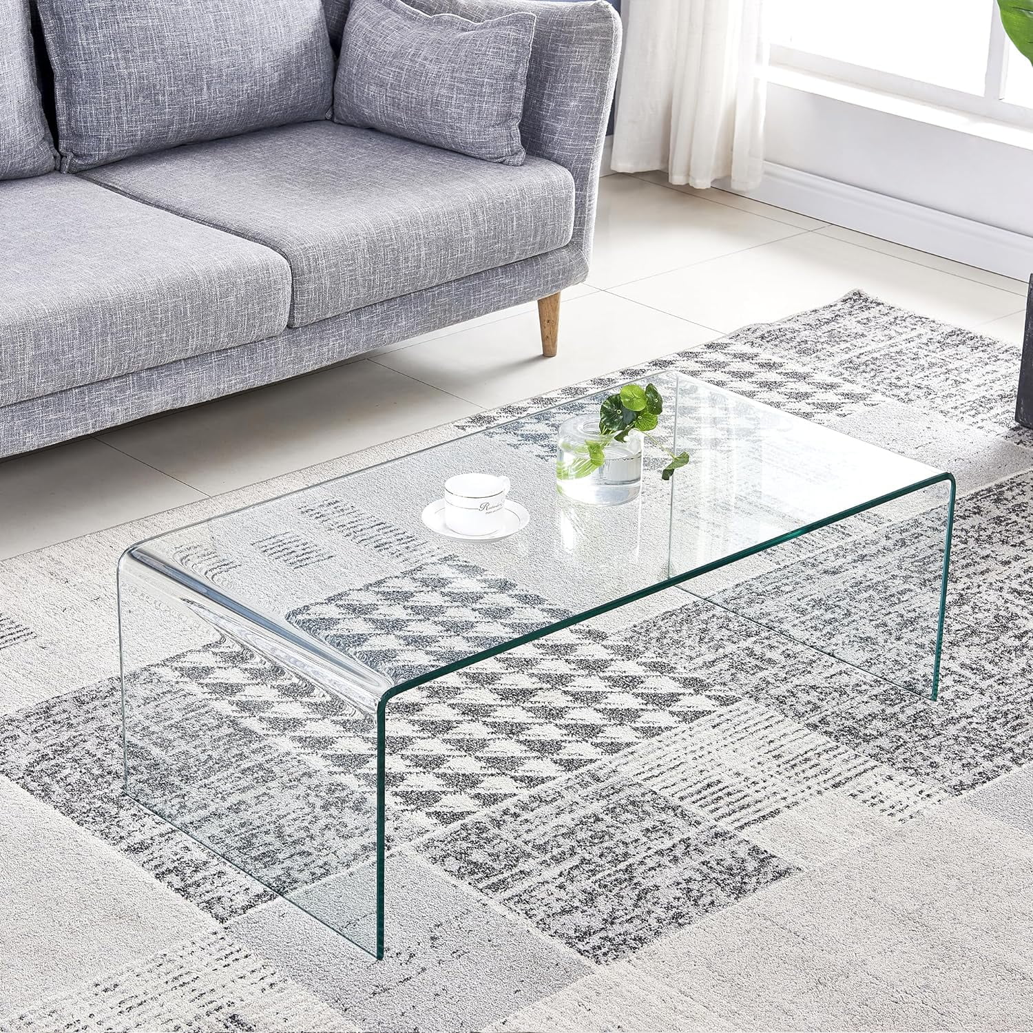 Transparent Glass Coffee Table,Rectangle Clear Modern Coffee Table with ...