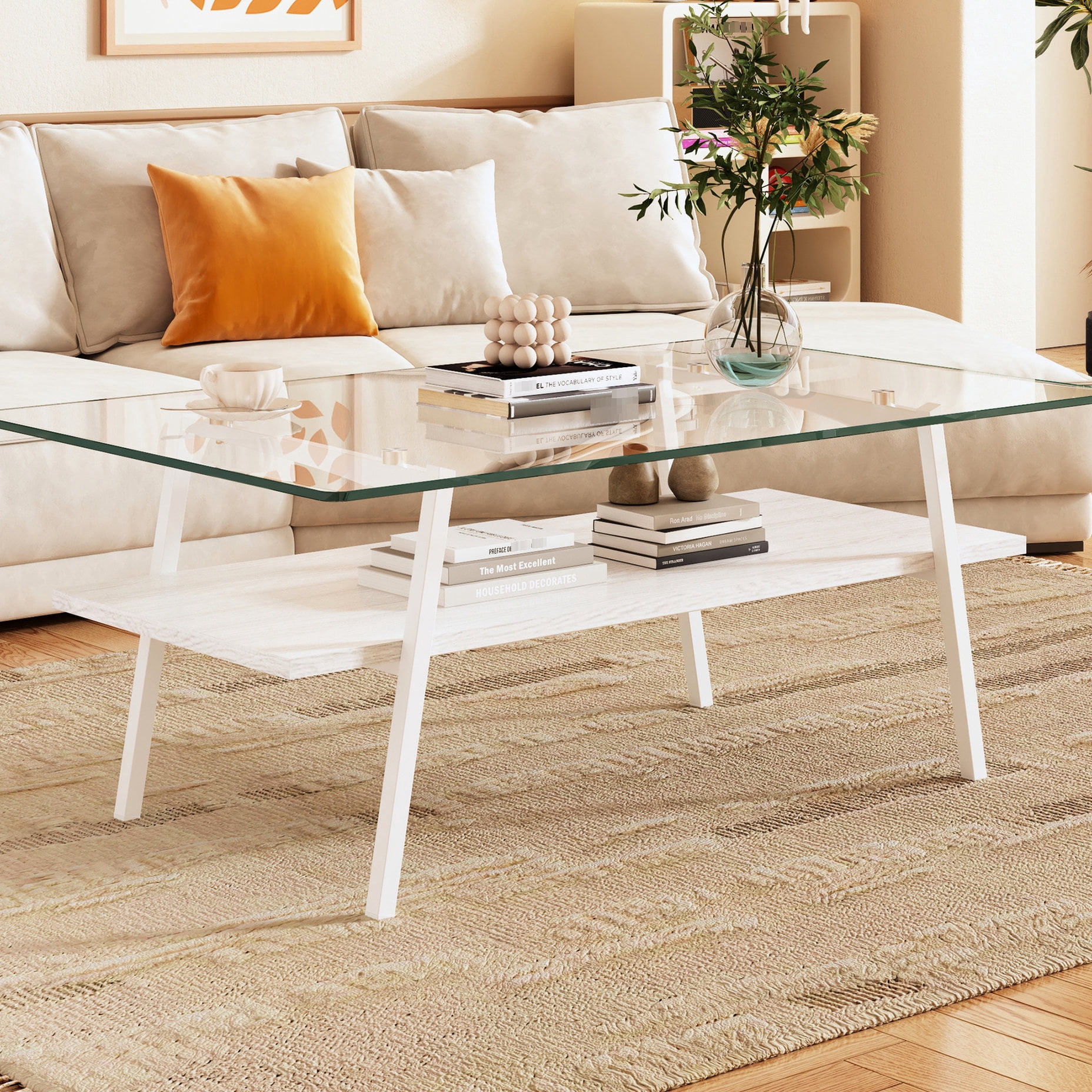Transparent Glass Coffee Table with MDF Base - Versatile for Various ...