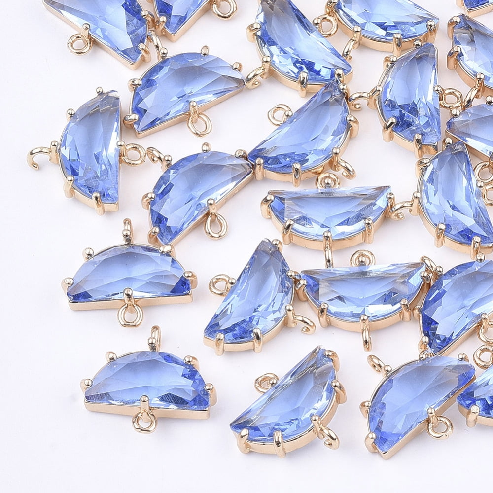 Transparent Glass Links connectors with Brass Findings Faceted Half ...