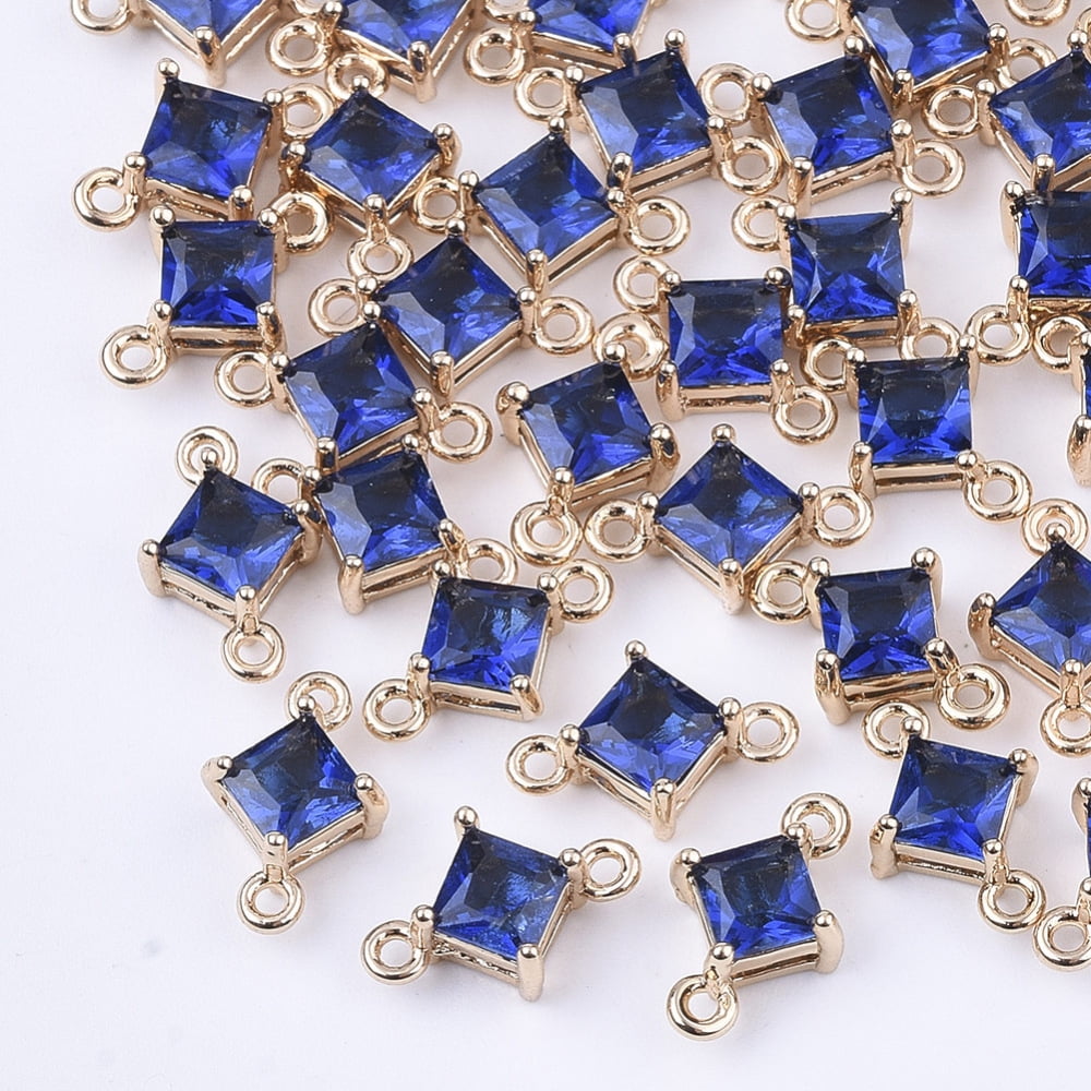 Transparent Glass Links connectors with Brass Findings Faceted Rhombus ...