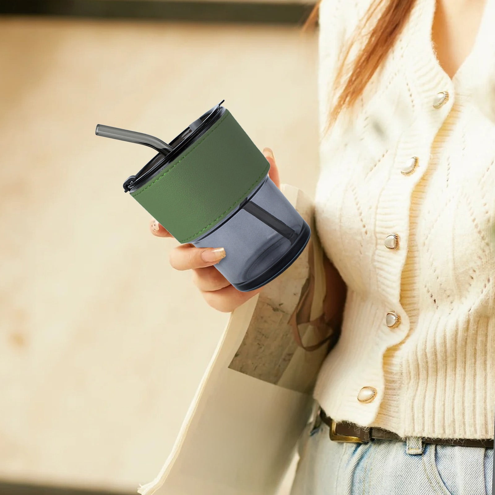 Transparent Glass Straw Cup 420ml | Covered Office Water Mug with ...