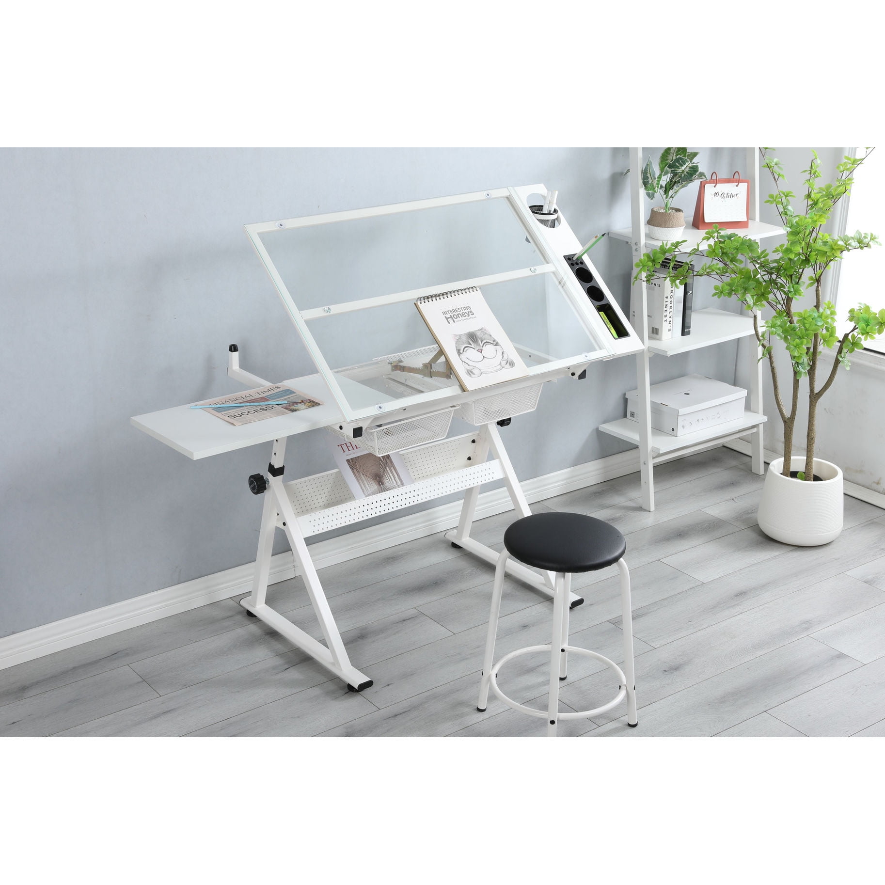 Transparent Glass Top - Metal Pen Holder Remains Upright - Art Studio ...