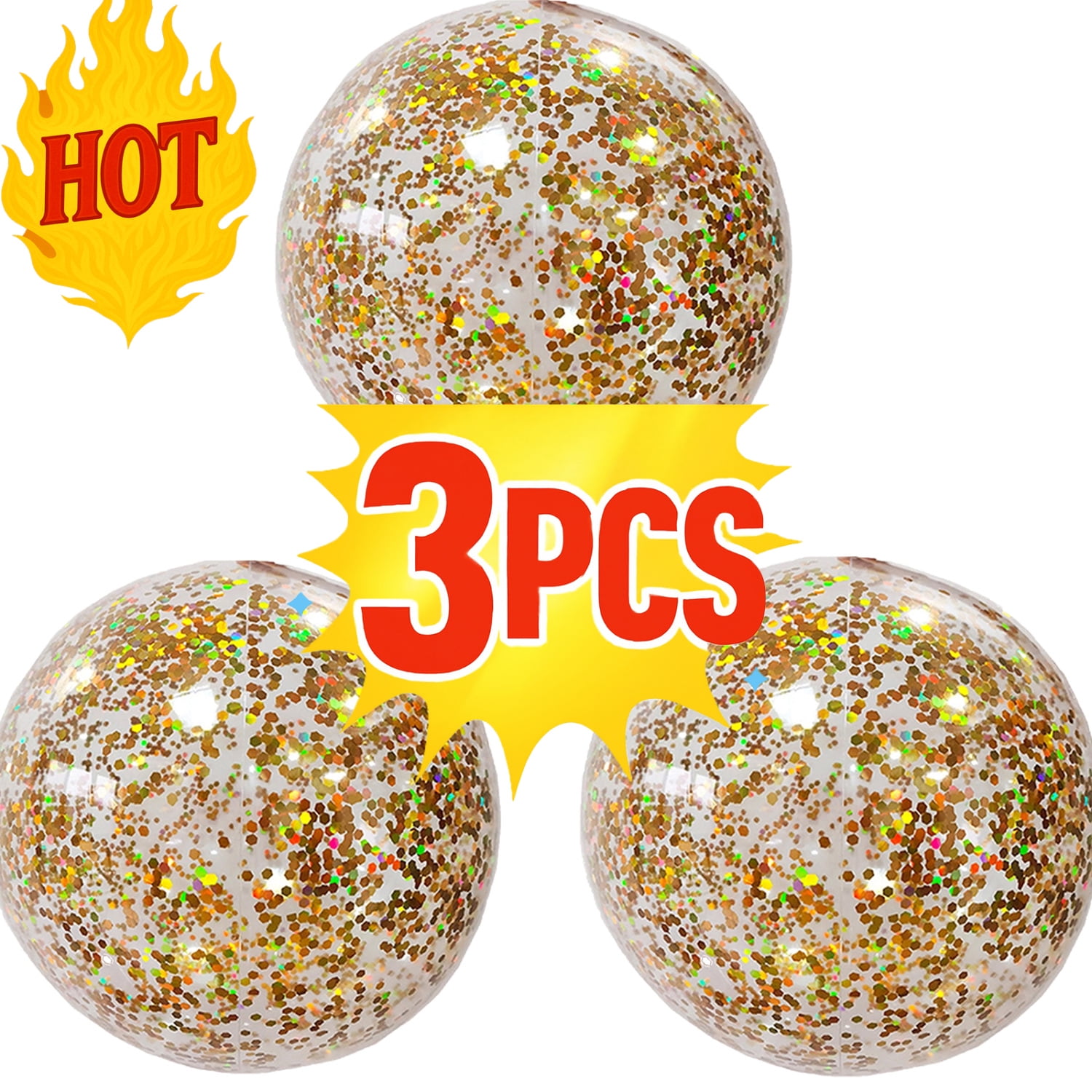 Transparent Glitter Beach Ball, PVC Inflatable Floating Ball, Outdoor ...
