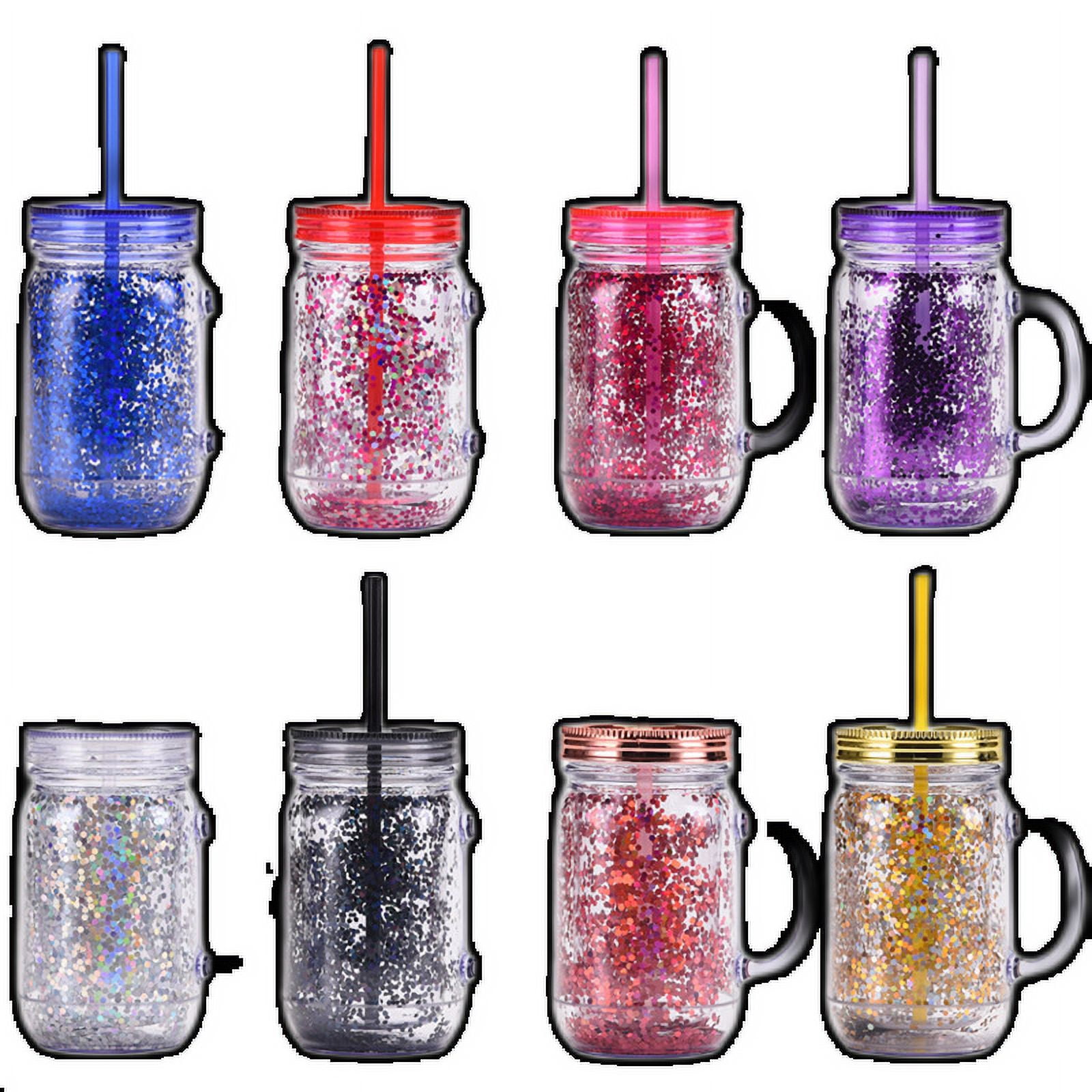 Transparent Glitter Plastic Can Cup With Handle Double-Layer Plastic ...