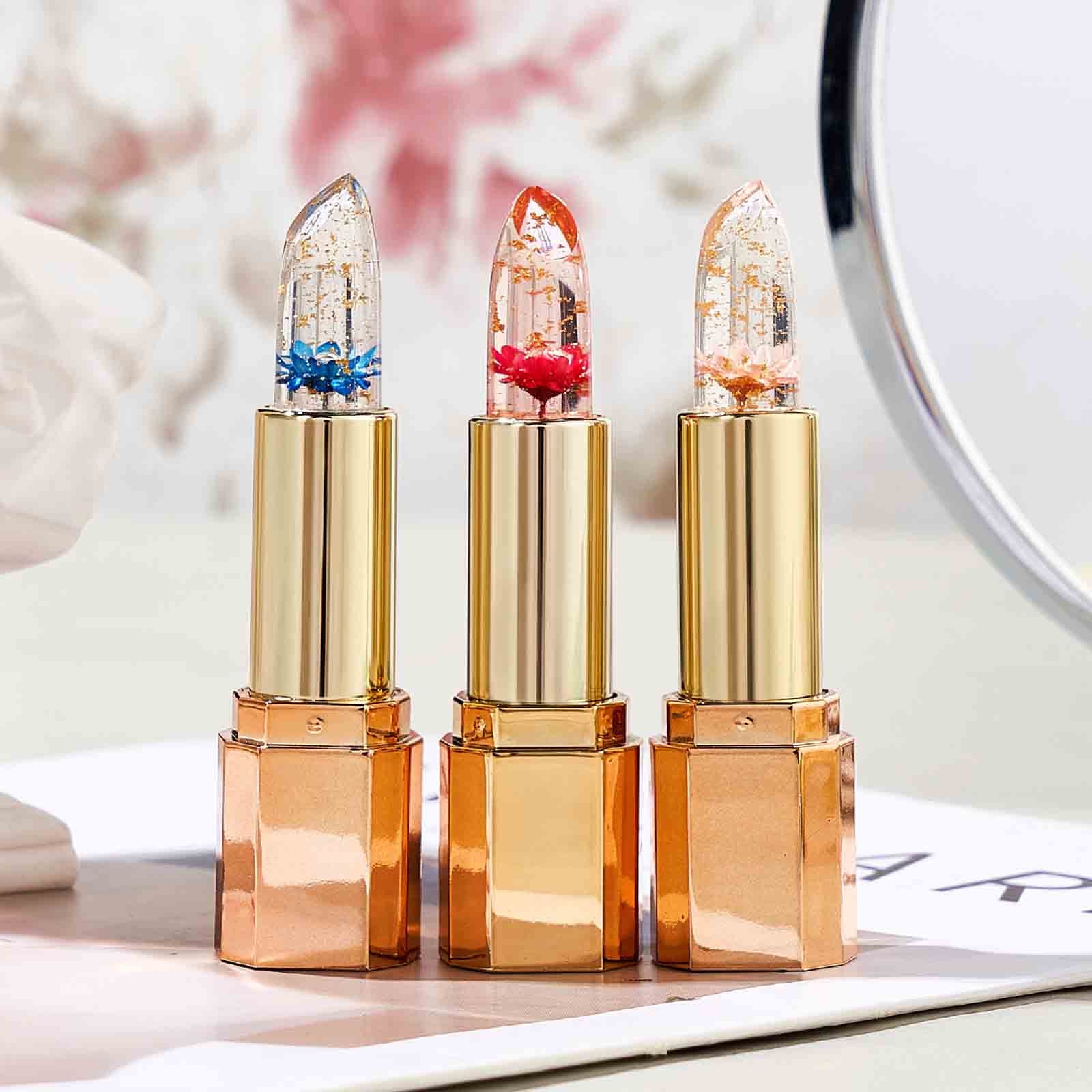 Transparent Golden Jelly Lipstick with Dried Flowers - Moisturizing ...