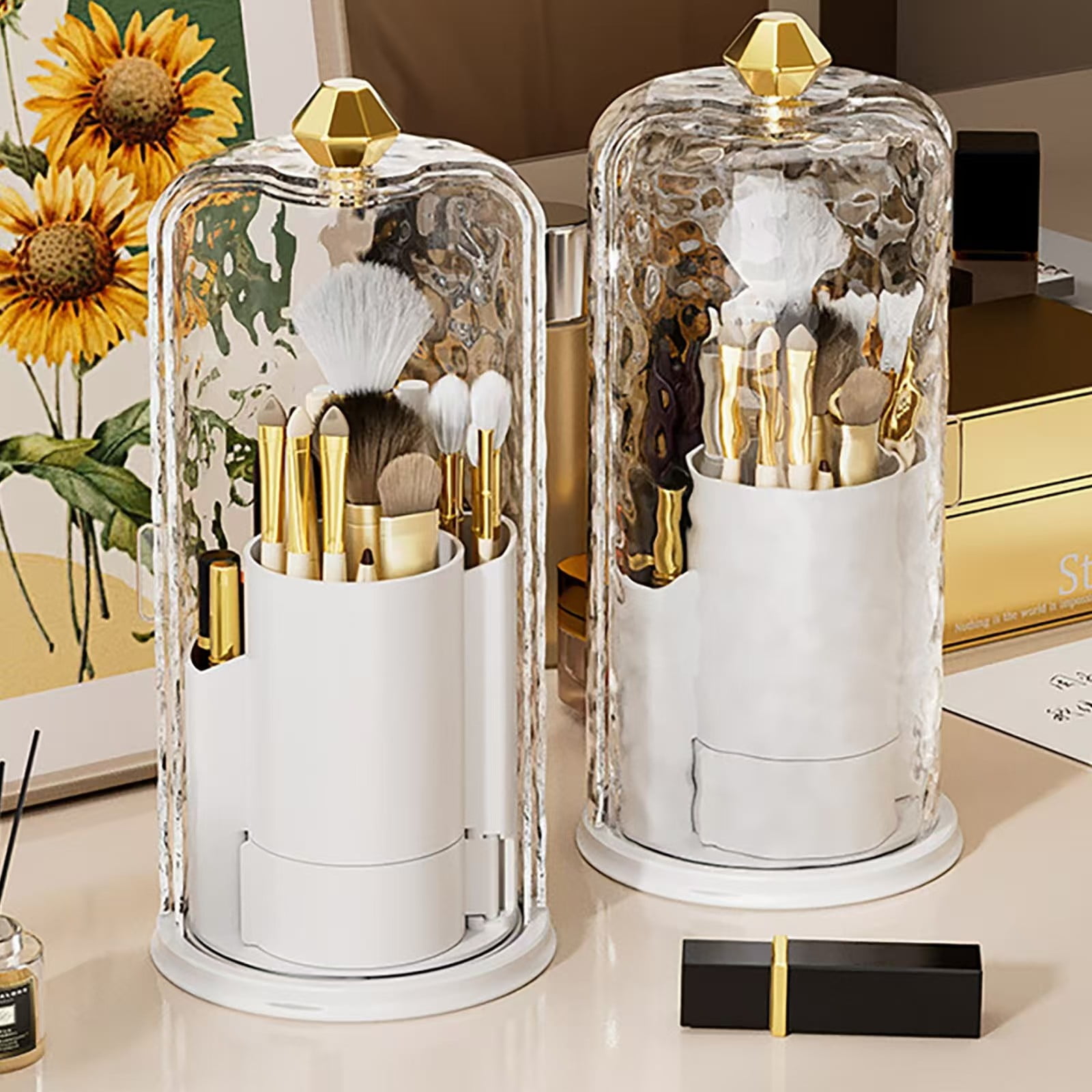 Transparent Gray Cosmetic Storage Box Makeup Brush Storage Bucket ...