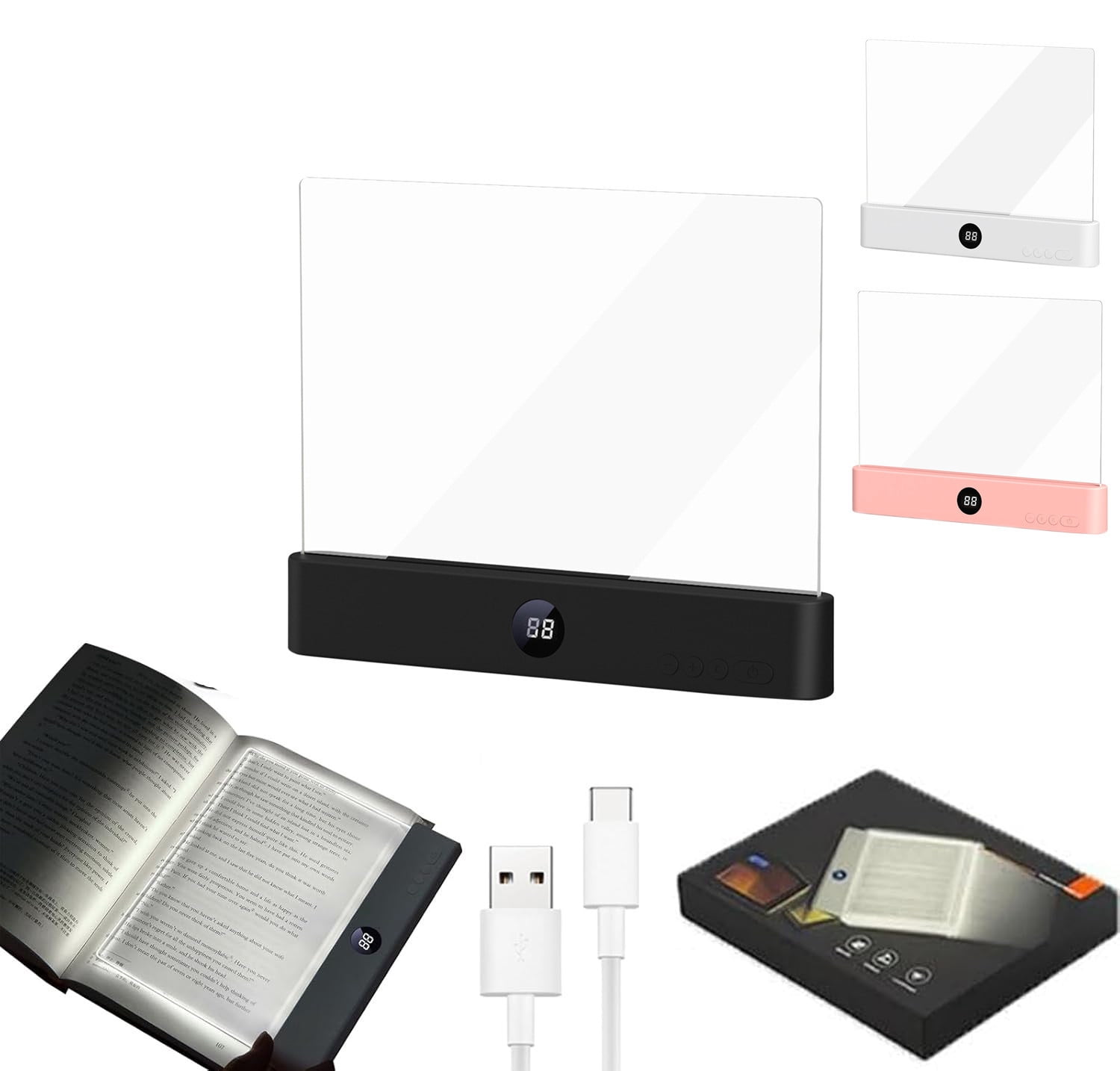 Transparent LED Book Light, Smart Reading Lamp with Adjustable ...