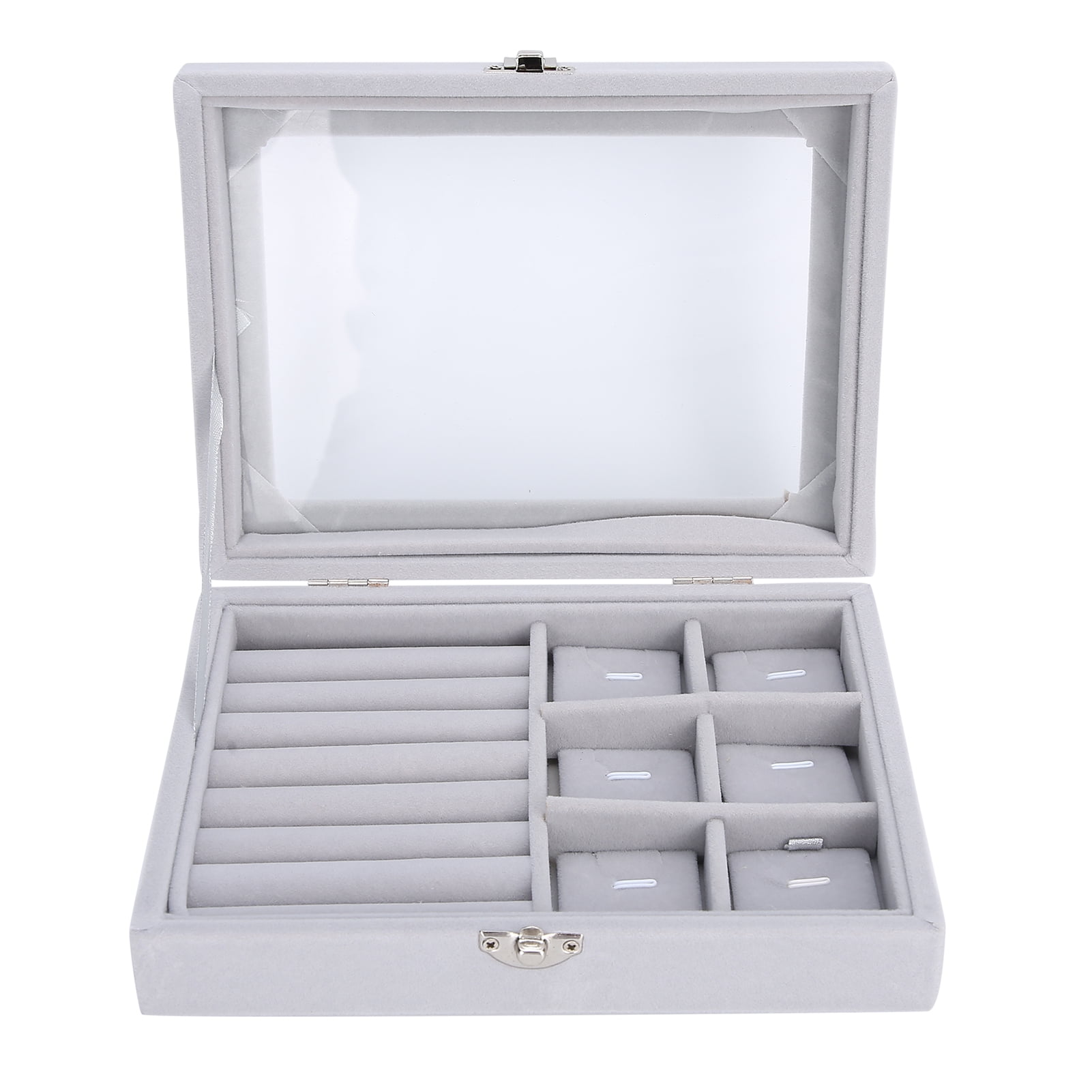Transparent Lid Jewelry Box Tray Earring Ring Necklace Storage Box ...