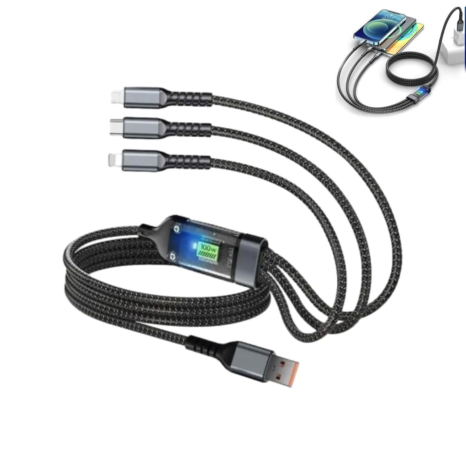 Transparent Luminous Super Fast Charging 3-in-1 Data Cable, 2025 New ...