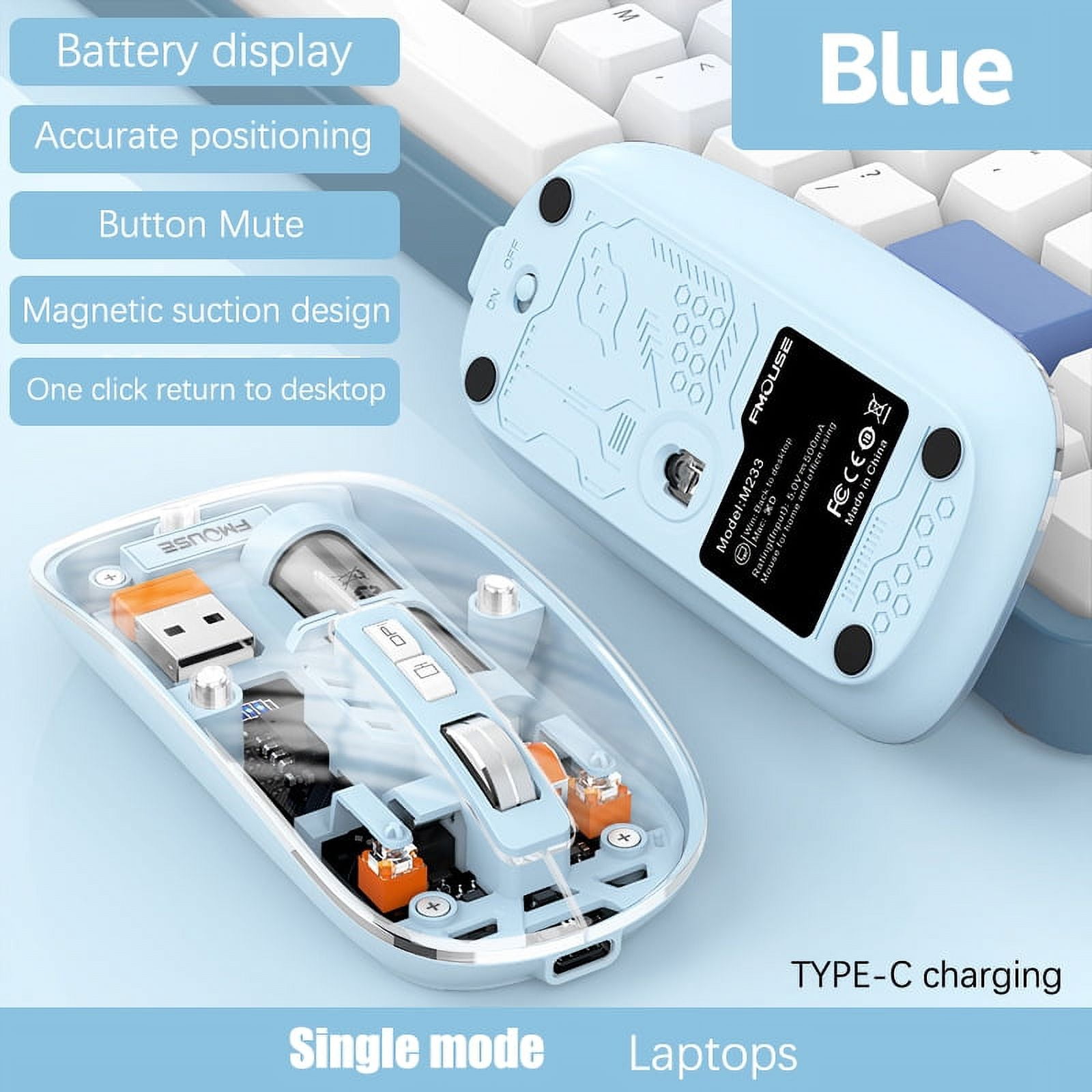 Transparent Magnetic Mouse Triple Mode 2.4G Bluetooth Compatible ...