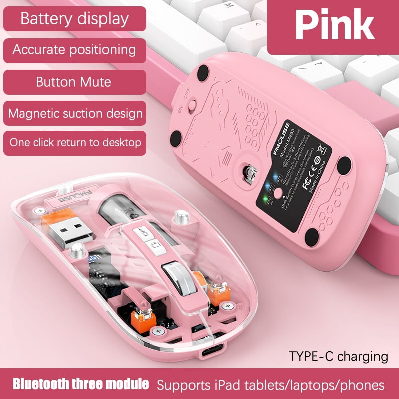 Transparent Magnetic Mouse Triple Mode 2.4G Bluetooth Compatible ...