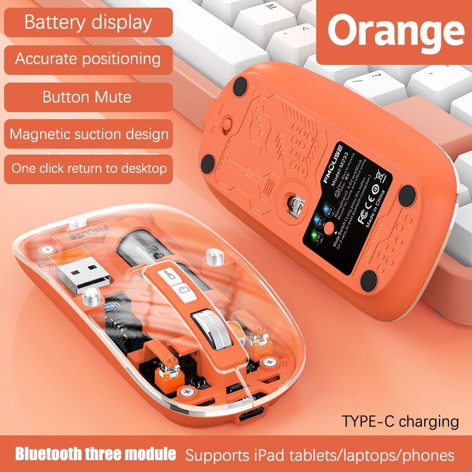 Transparent Magnetic Mouse Triple Mode 2.4G Bluetooth Compatible ...