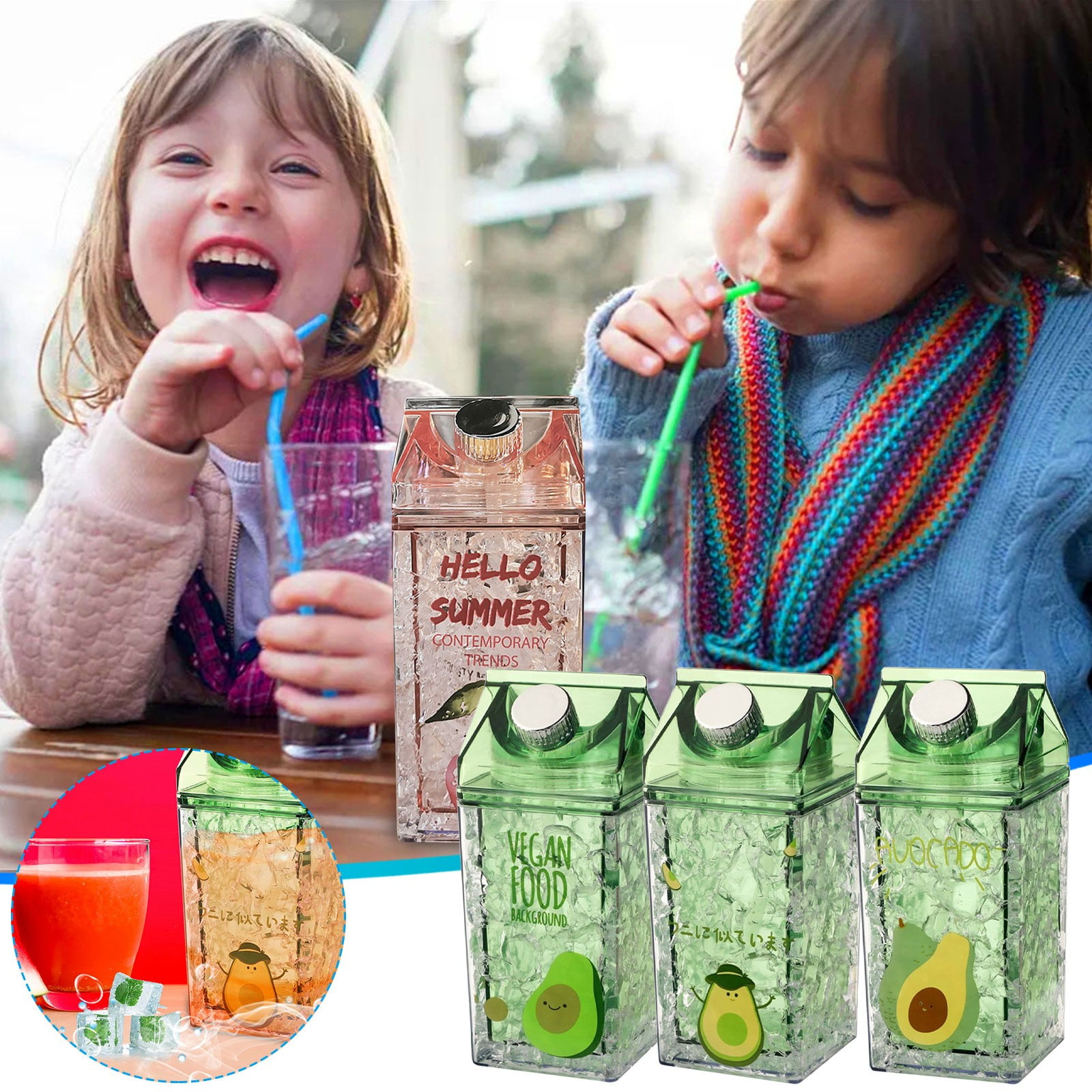 Transparent Milk Carton Water Bottle, Portable Plastic Bottle, Leak ...