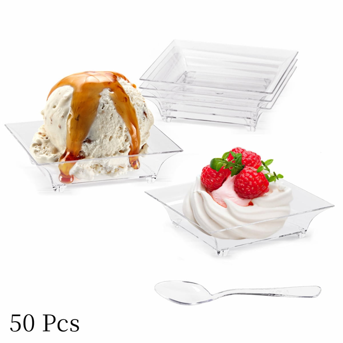 Transparent Mini Dessert Plates,50 Sets Square Plastic Trays with ...