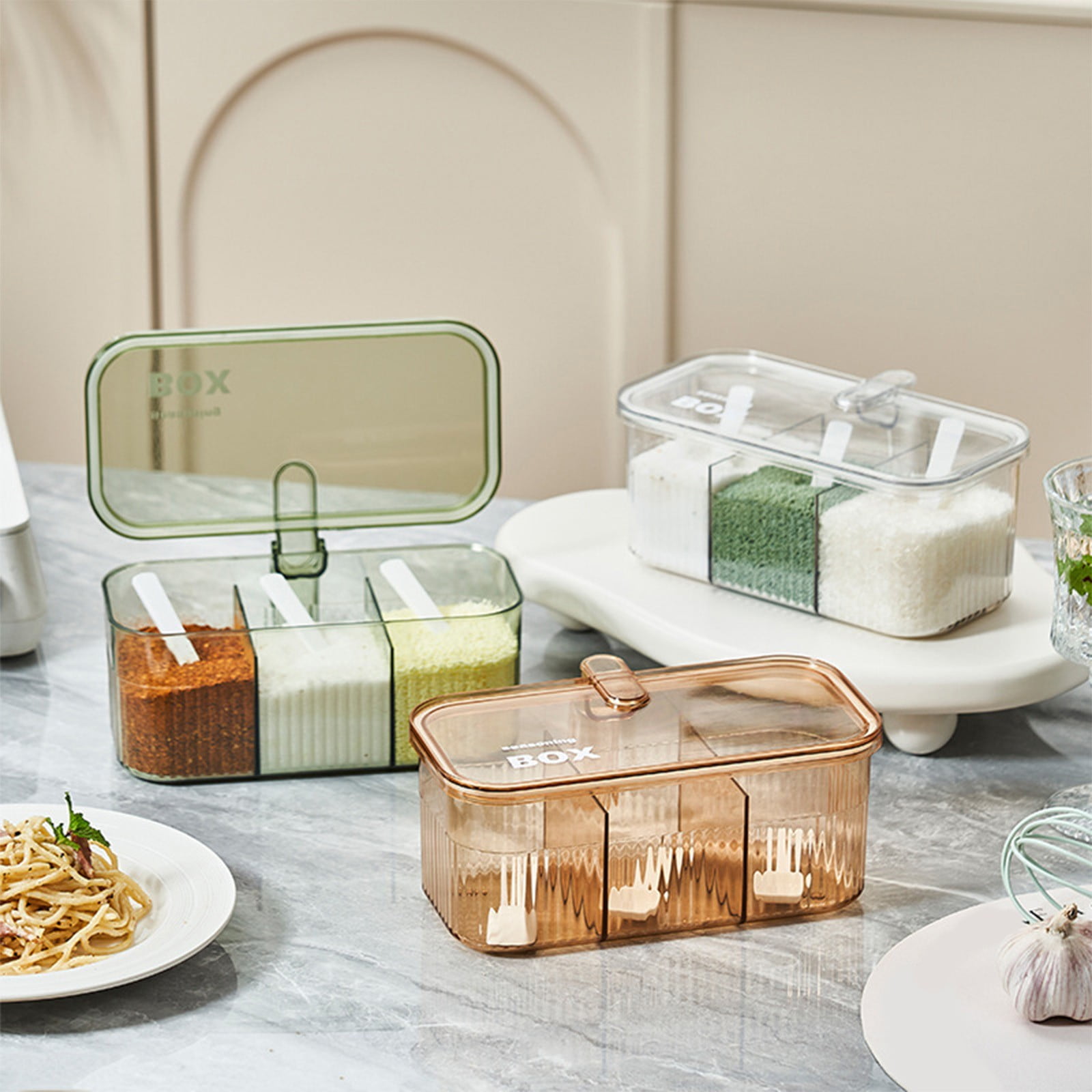 Transparent Multi Compartment Seasoning Jar Dispenser for Condiments ...